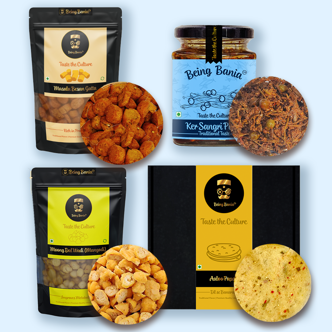 Best Seller Combo - Ker Sangri Pickle , Aloo Papad , Moong Dal Mangodi ...
